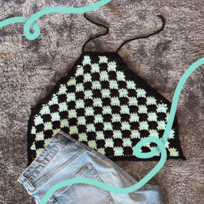 Checkered Halter Top Crochet PDF Pattern & Video Tutorial | Shirt ...