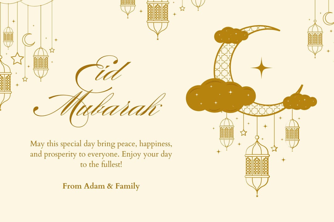 Eid Greeting Card in Gold and Beige - Etsy
