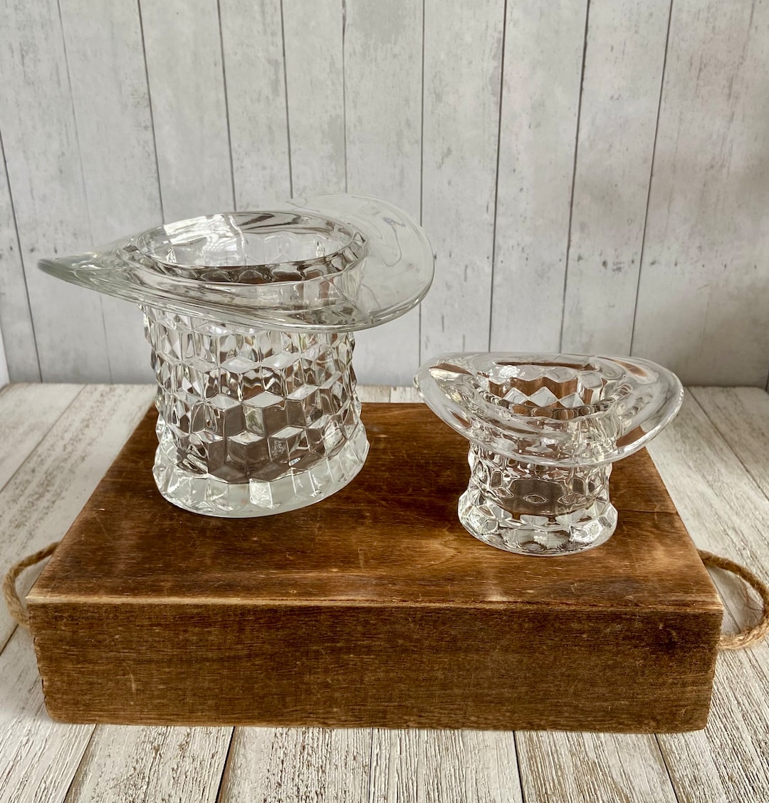 Vintage Fostoria Clear Glass Top Hats, Crystal Tophat Tabletop Decor as ...