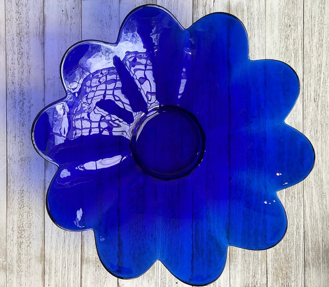 Cobalt Blue Glass Bowl Flower Blue Bowl Floral Yalos Casa - Etsy
