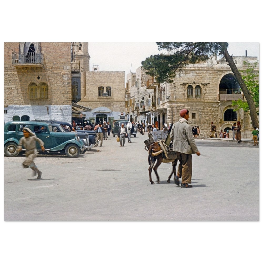 Photo Print 1940s Syria Street Parked Cars and Man With Donkey, Wall ...