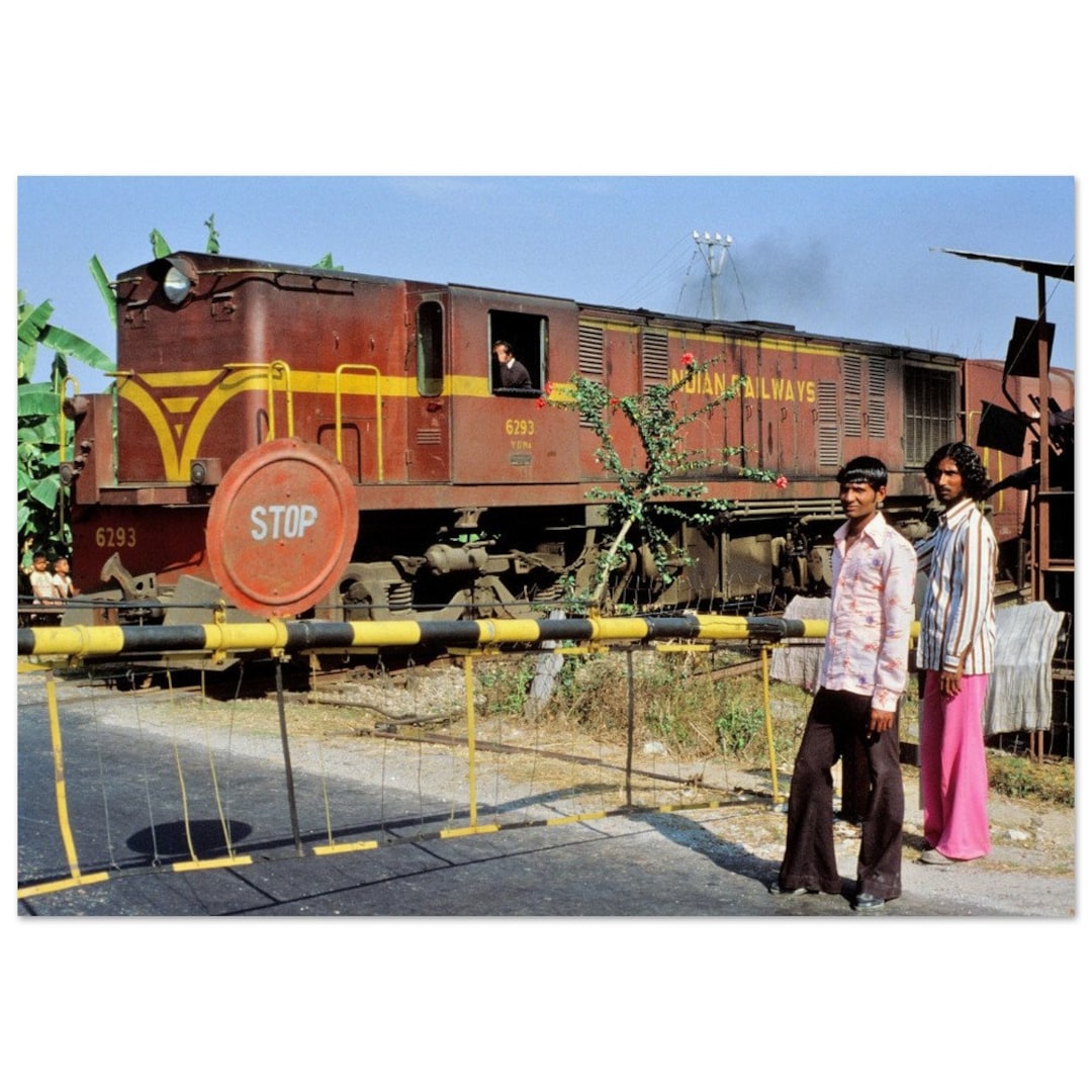 Poster Print 1970s Indian Railways Diesel Engine at a Railroad Crossing ...