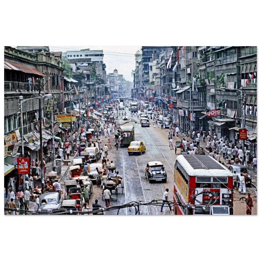 Photo Print 1970s Calcutta India Busy Street, Tram, Cars, Double Decker ...