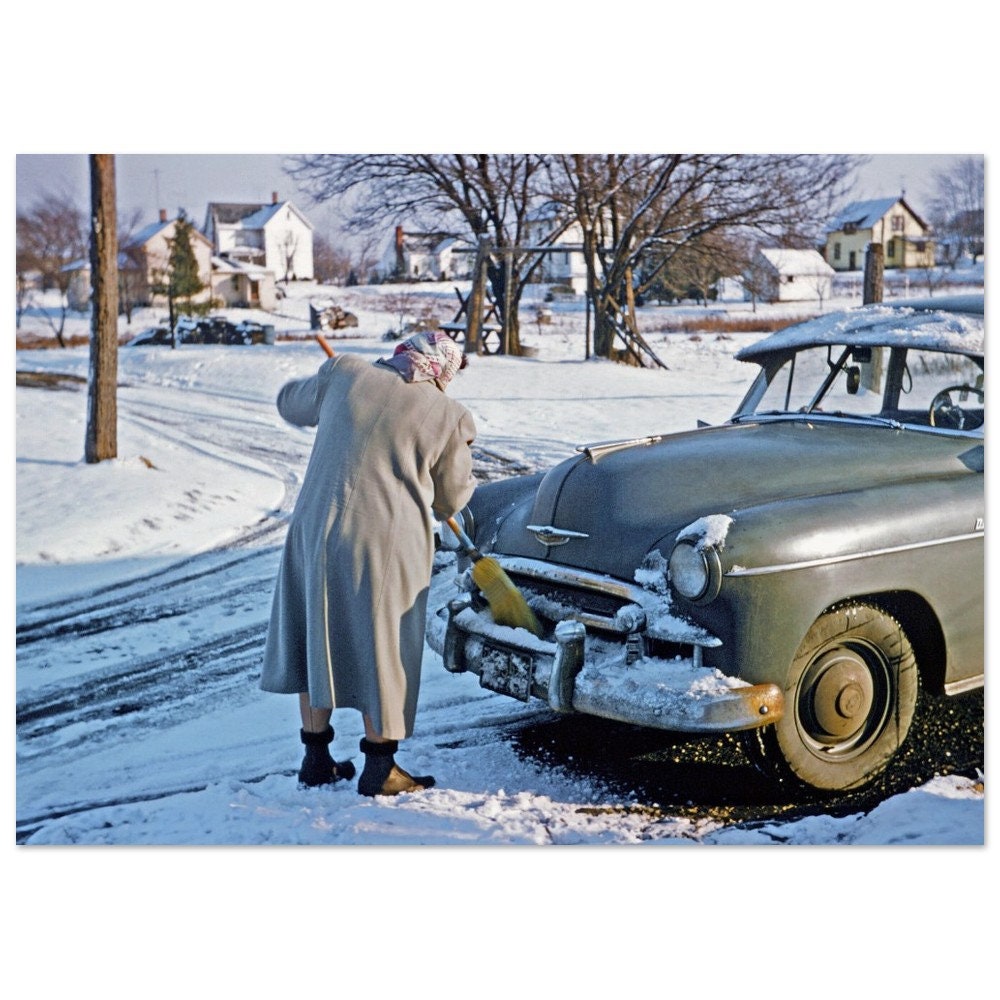 Photo Print 1950s Ohio Winter Scene, Woman Sweeping Snow From a ...