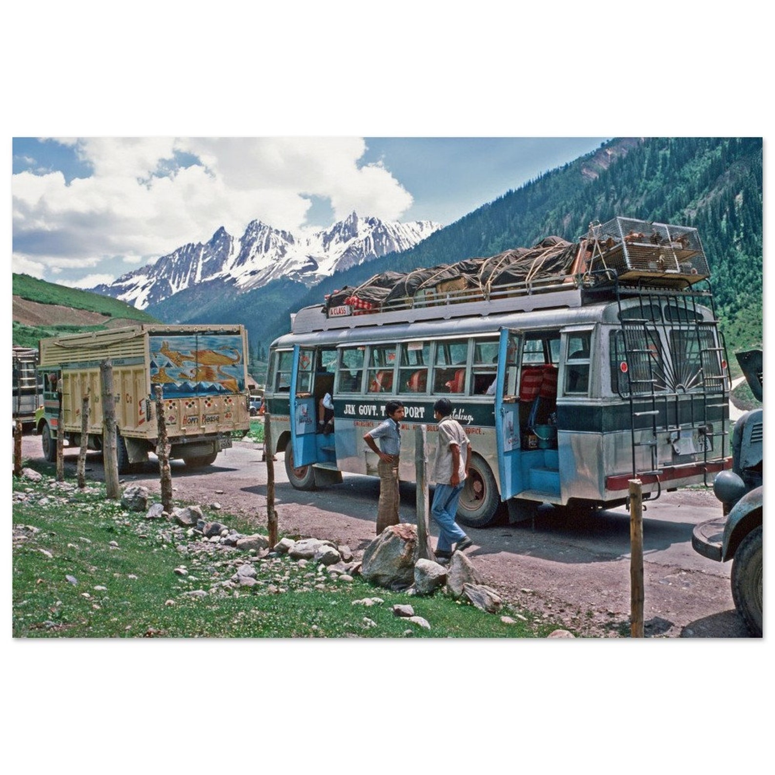 Photo Print 1970s Kashmir India, Public Transport Roadside Stop Snow ...