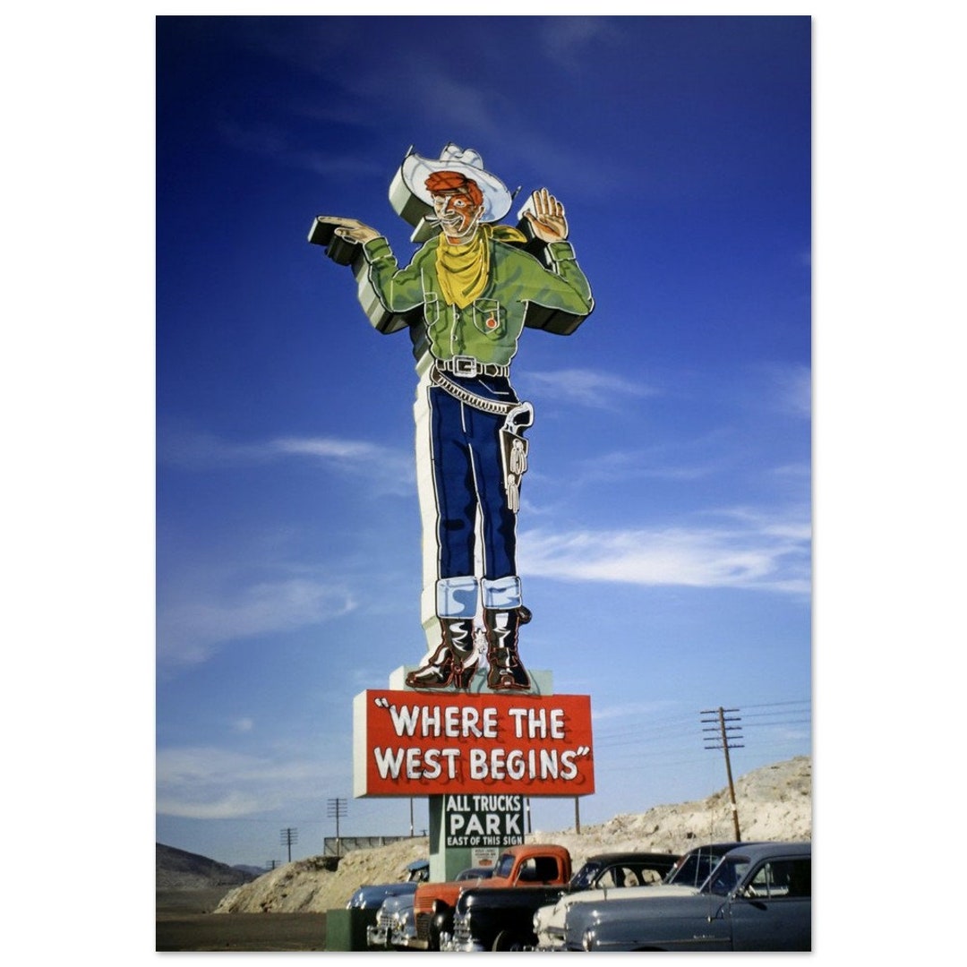 Photo Print 1950s Nevada Wendover Will Giant Cowboy Neon Sign Vintage ...