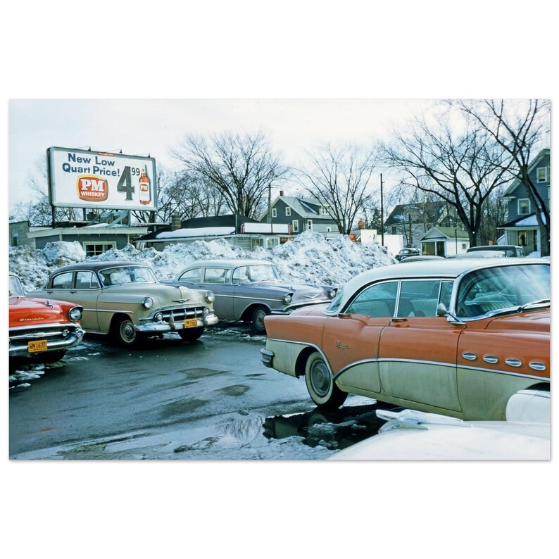 Photo Print 1950s New York Town Winter Scene With PM Whiskey Billboard ...