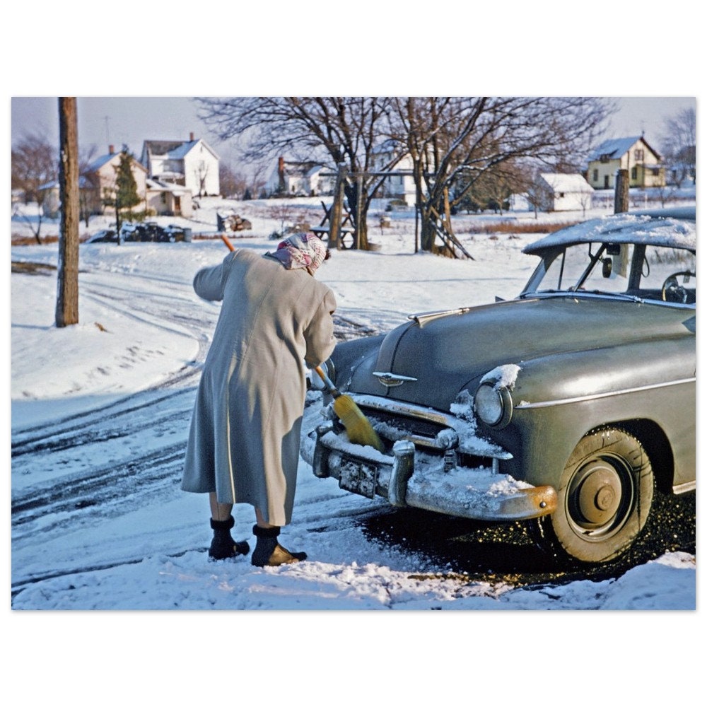 Photo Print 1950s Ohio Winter Scene, Woman Sweeping Snow From a ...