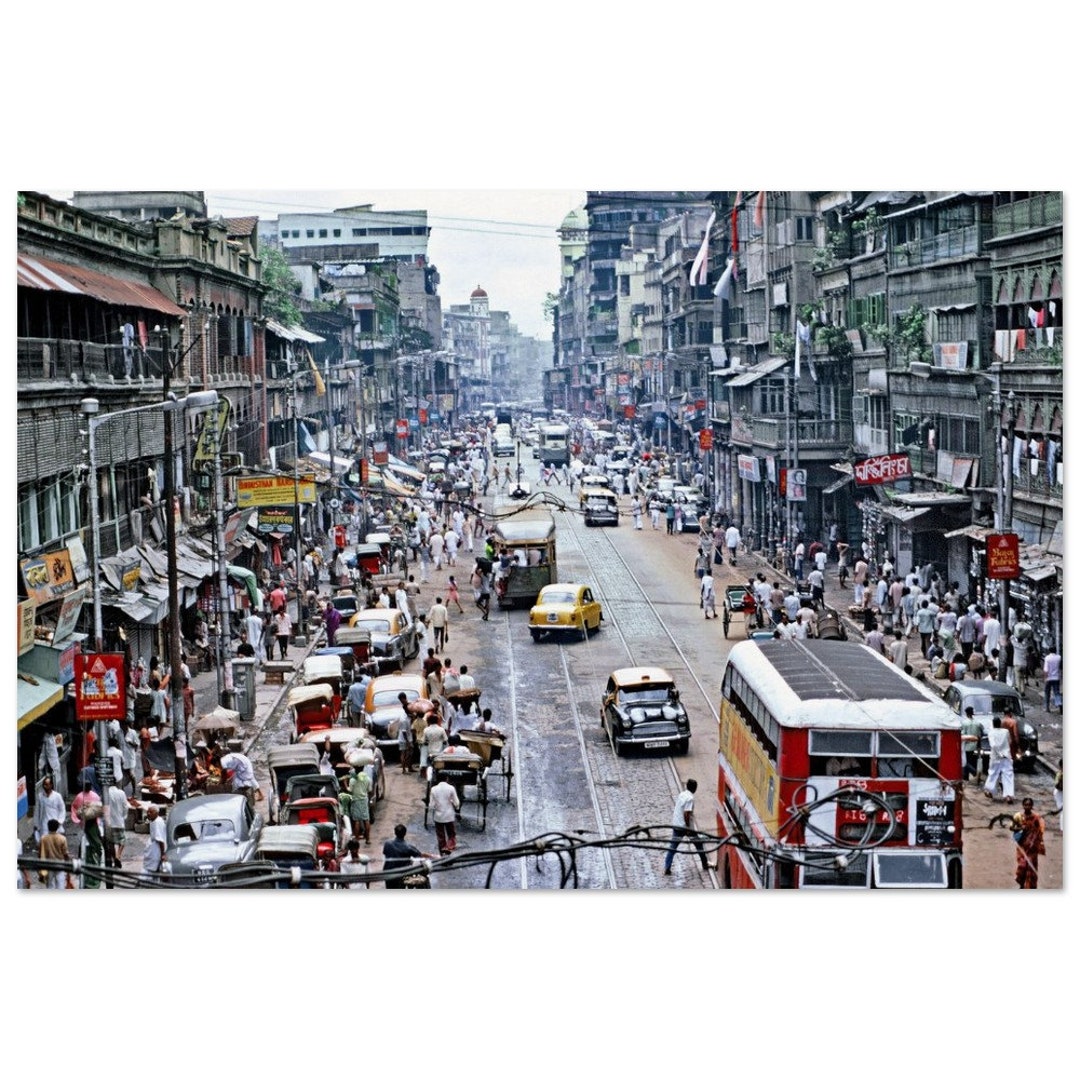 Photo Print 1970s Calcutta India Busy Street, Tram, Cars, Double Decker ...