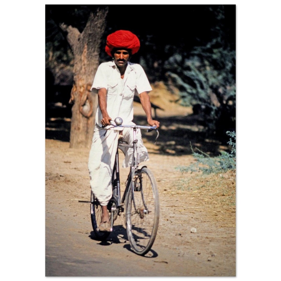 Photo Print Rajasthani Man With a Red Turban on a Bicycle Rajasthan ...