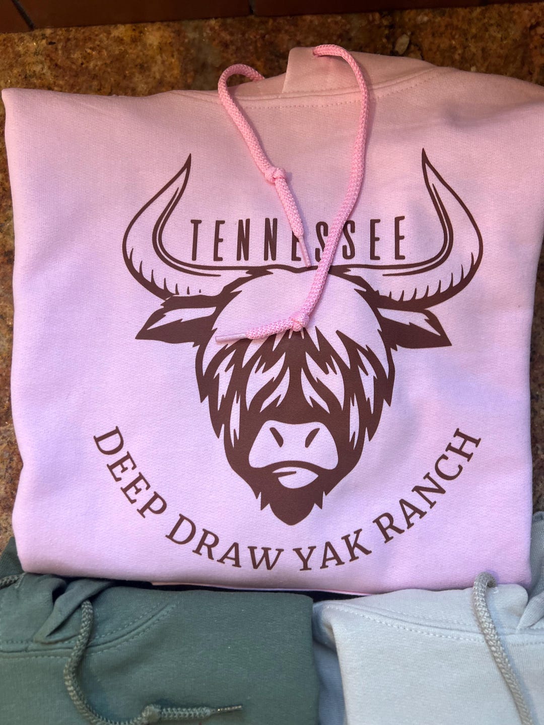 Hoodie: Deep Draw Yak Ranch, Logo in Brown, Tan or Military Green ...