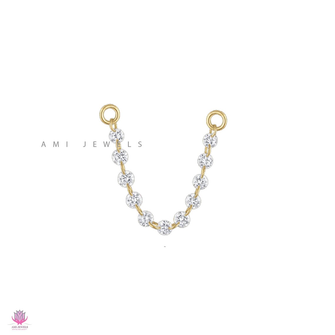14K Solid Gold Diamond Earring Chain Connector – Minimalist Dangle ...