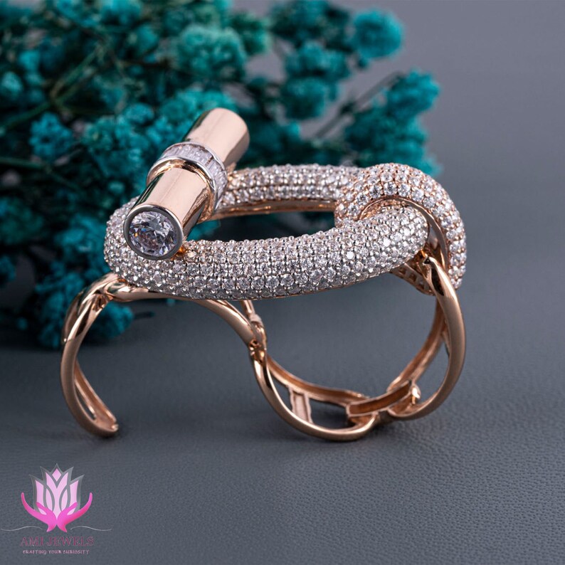 10K,14K Hip Hop Moissanite Diamond Two Finger Ring , 925sterling Silver ...