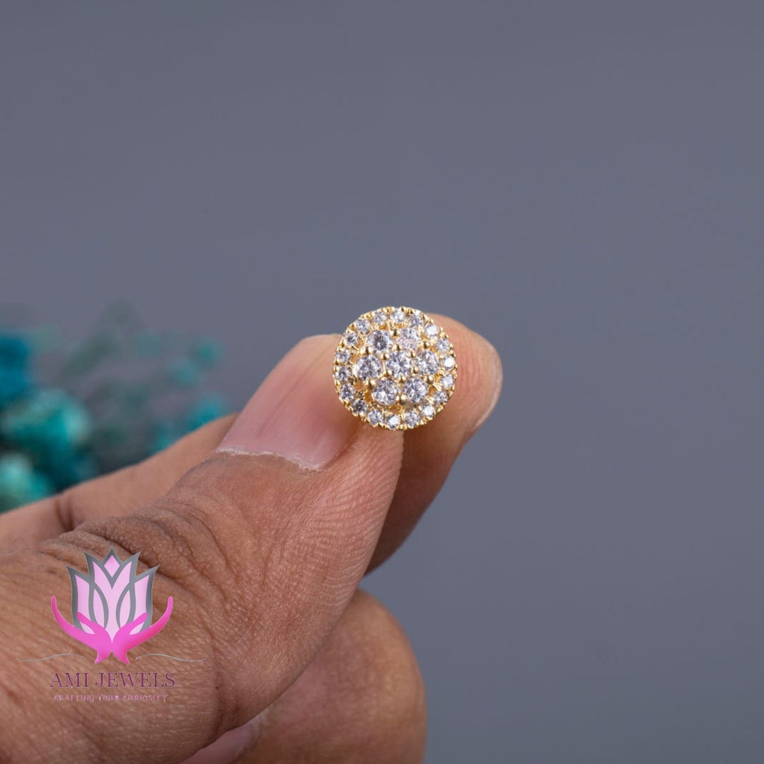 10mm Diameter Circle Studs, Diamond Disc Studs, 14K Pave Diamond ...