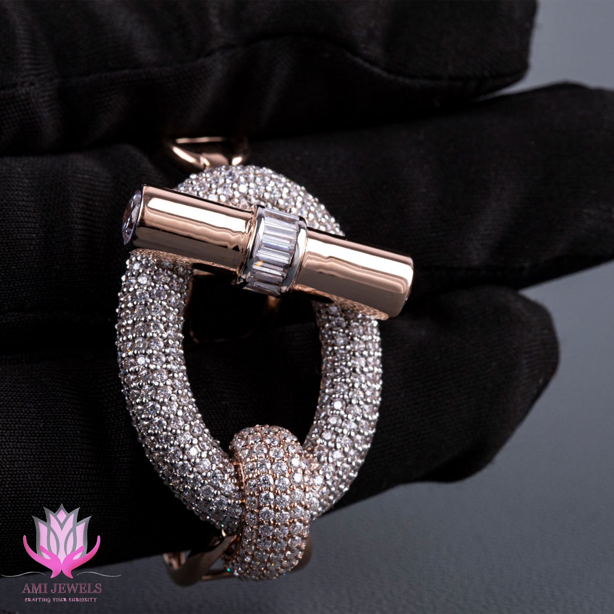 10K,14K Hip Hop Moissanite Diamond Two Finger Ring , 925sterling Silver ...