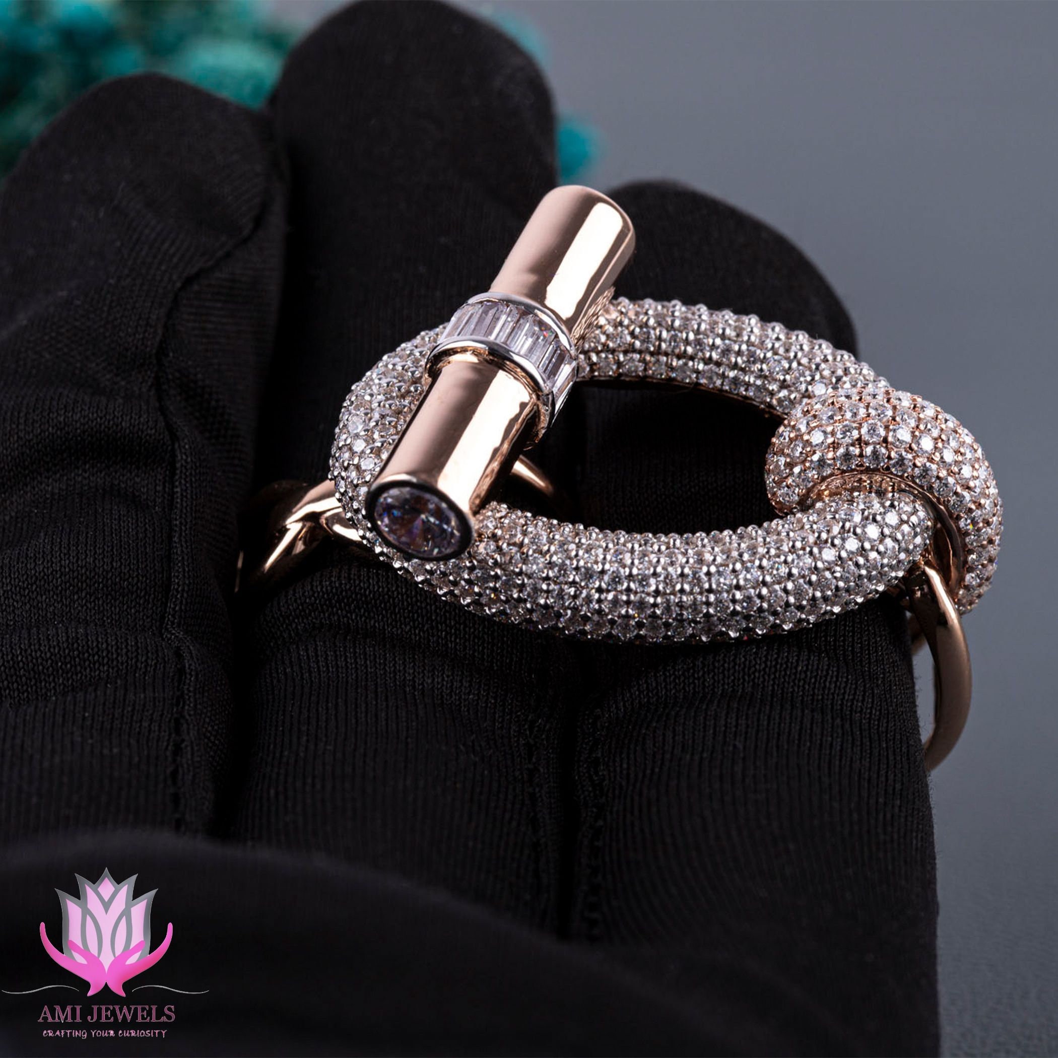 10K,14K Hip Hop Moissanite Diamond Two Finger Ring , 925sterling Silver ...