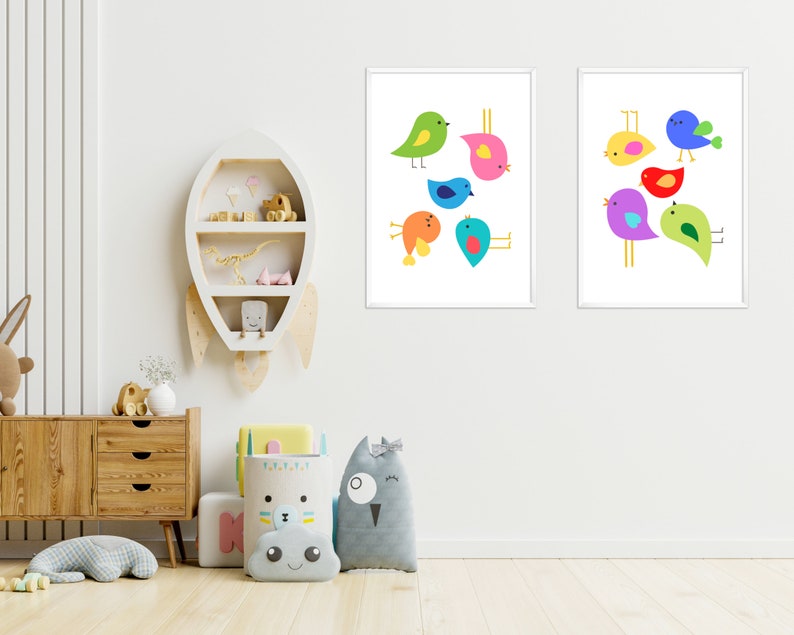 Funky Birds Wall Art Wall Art, Bird Wall Art, Kids Wall Art, Fun Wall ...