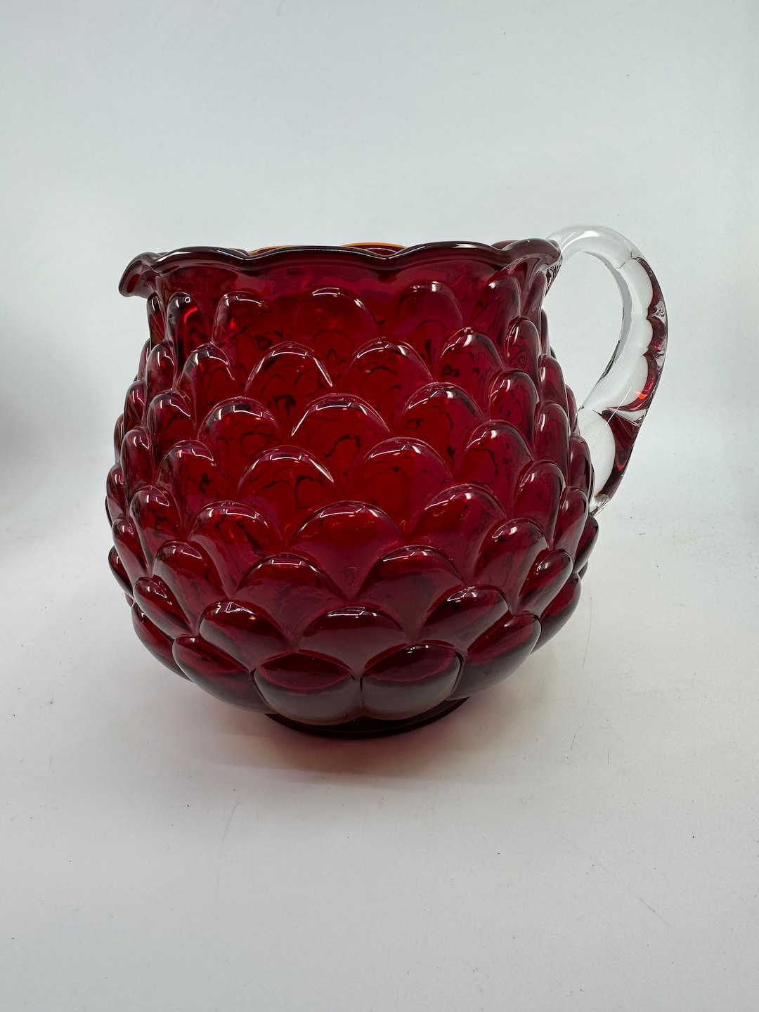 Fenton Art Glass Ruby Red Jacqueline Pitcher With Crystal Handle - Etsy