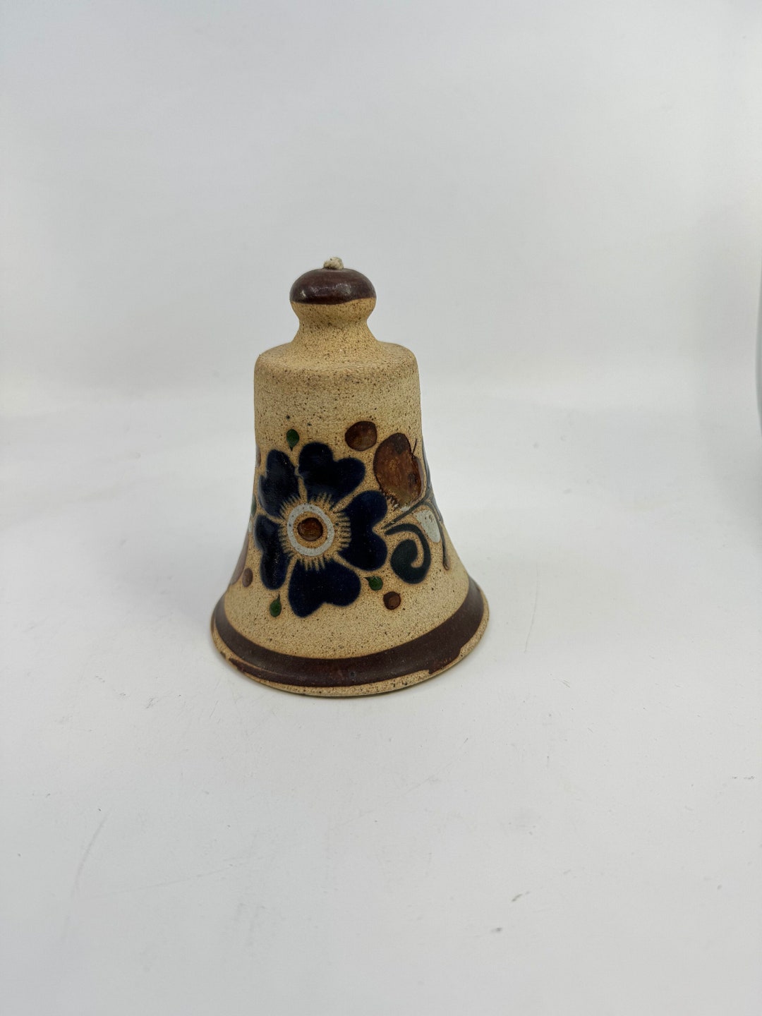 Vintage Mexican Folk Art Tonala Pottery Bell W Hand Painted Floral ...