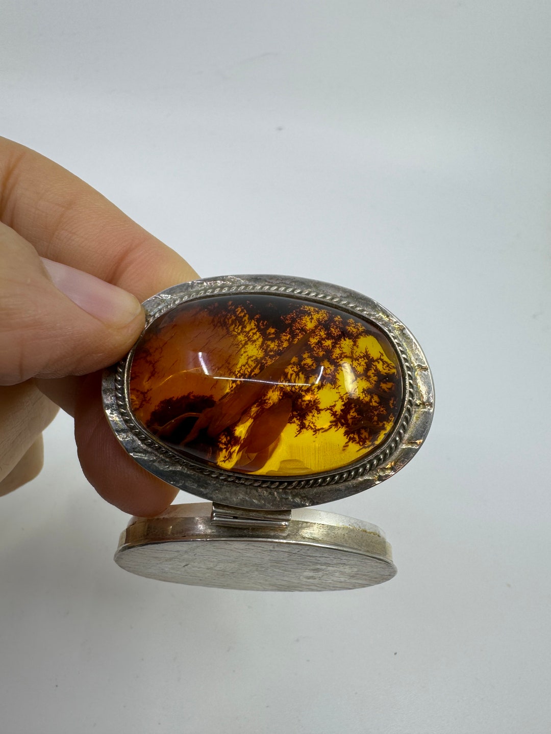 Vintage Sterling Silver Pill Trinket Box With Beautiful Baltic Amber - Etsy