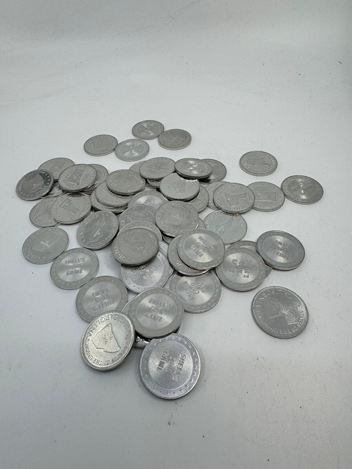 Lot of 60 Vintage Shell's Coin Game Coins Mixed Lot - Etsy