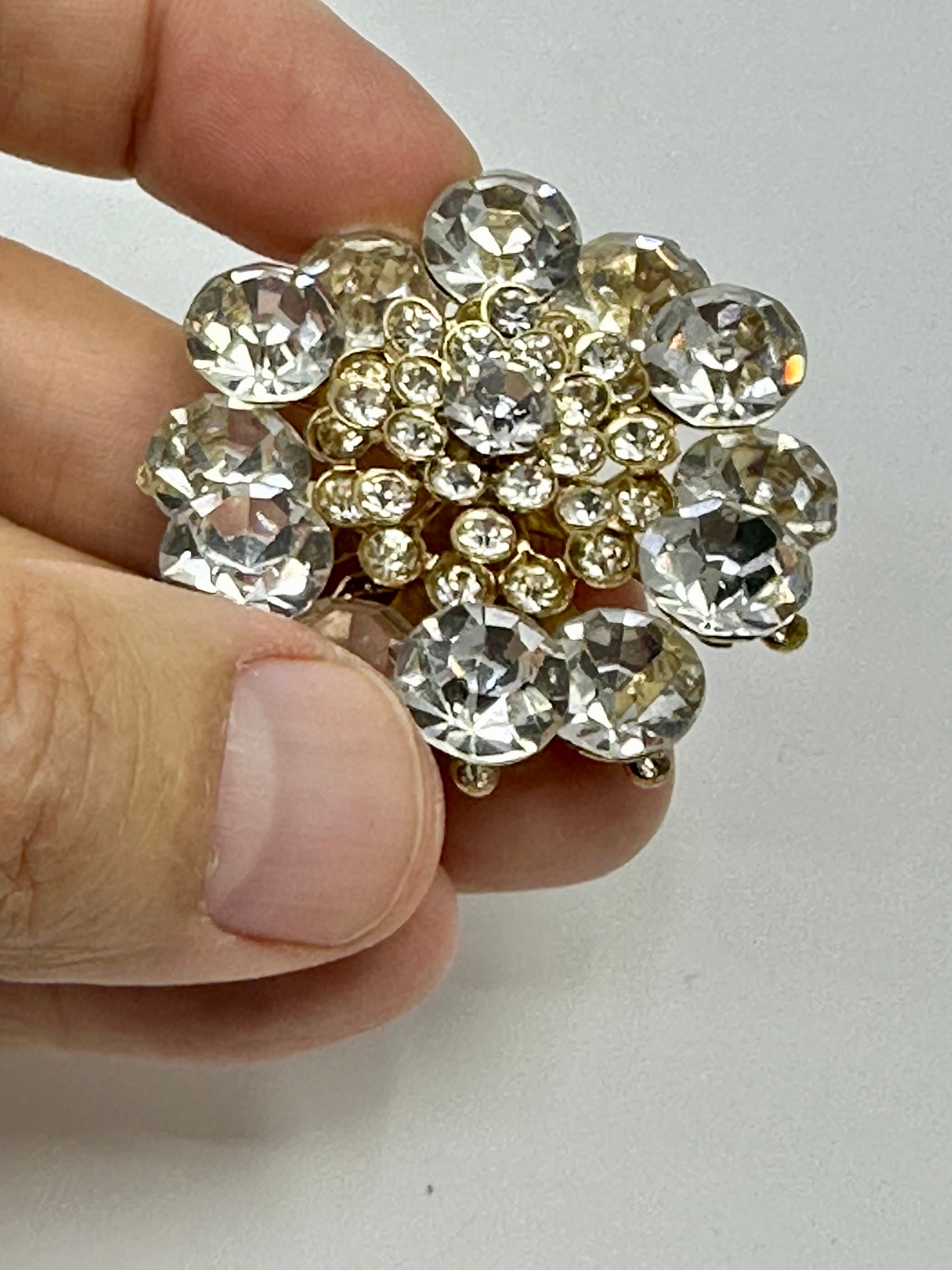 Flower Cluster Silver Rhinestone Clear Brooch Pin Vintage - Etsy