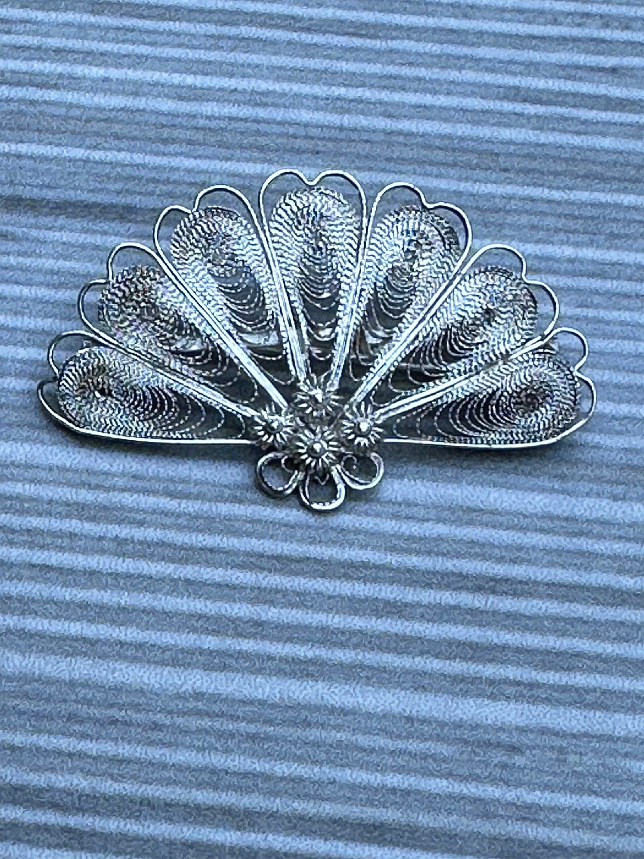 Vintage 925 Sterling Silver Filigree Fan Brooch - Etsy