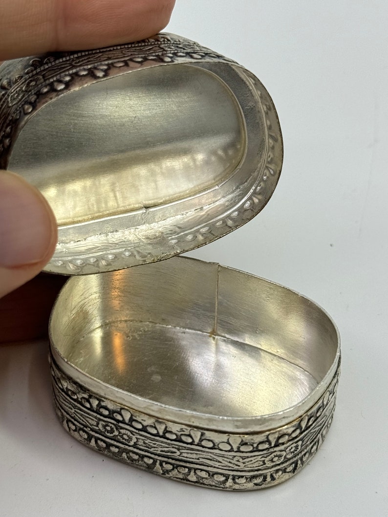 1960s Vintage Chinese Hand Painted Figure Porcelain Chard Embossed Silver Trinket Box - Etsy