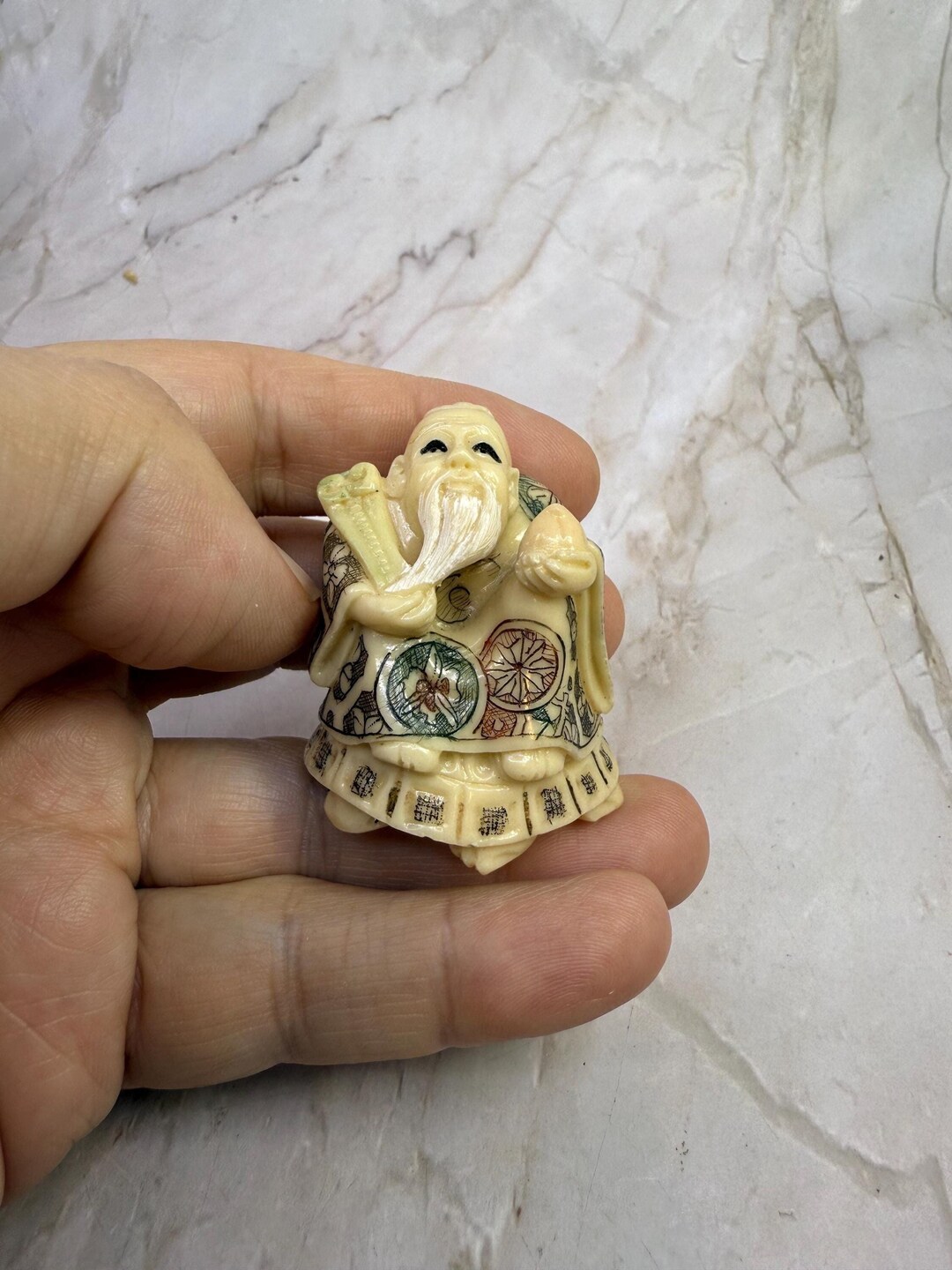 Vtg Estate Chinese Confucius Man Carving Cream Colored Hand Painted ...
