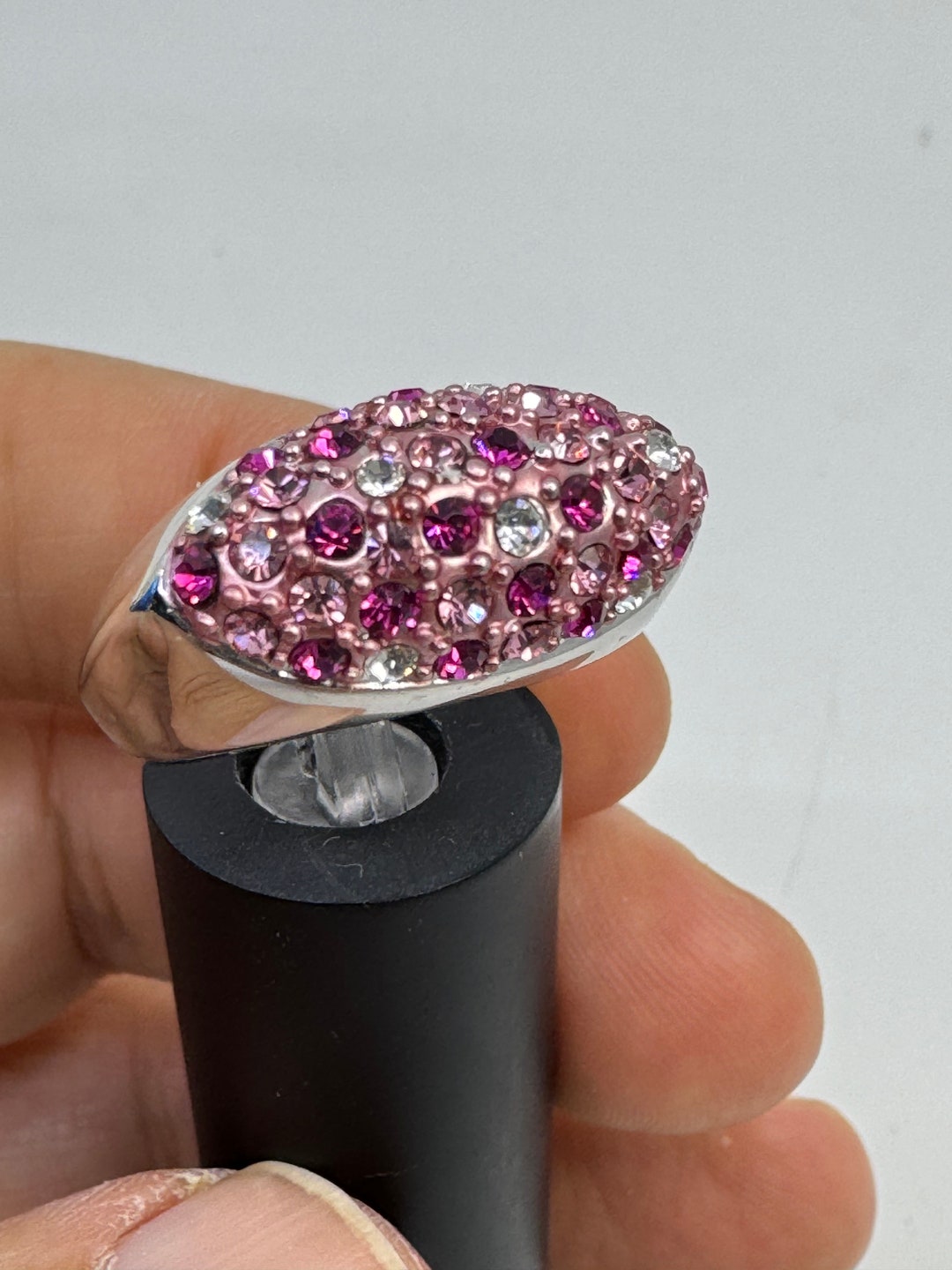 Colorful Gradient Pink and White Rhinstone Diamond Arc Thick Curve Ring ...