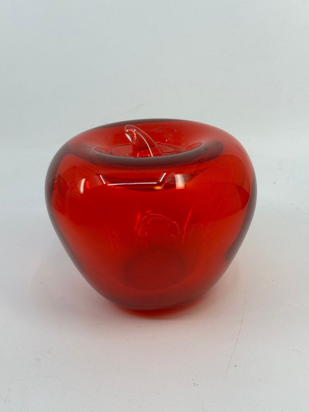 Vintage Blenko Red Art Glass Apple Paperweight - Hand Blown MCM Decor ...