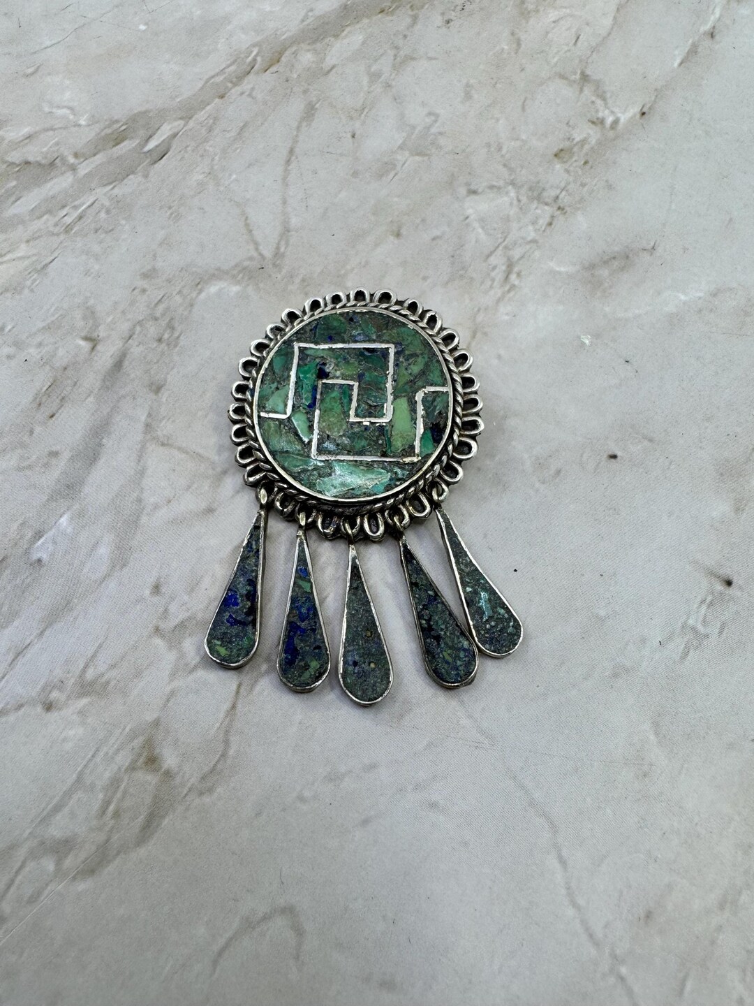 Vintage TAXCO MEXICO 925 Silver Inlaid Turquoise Dangling Brooch Pin ...