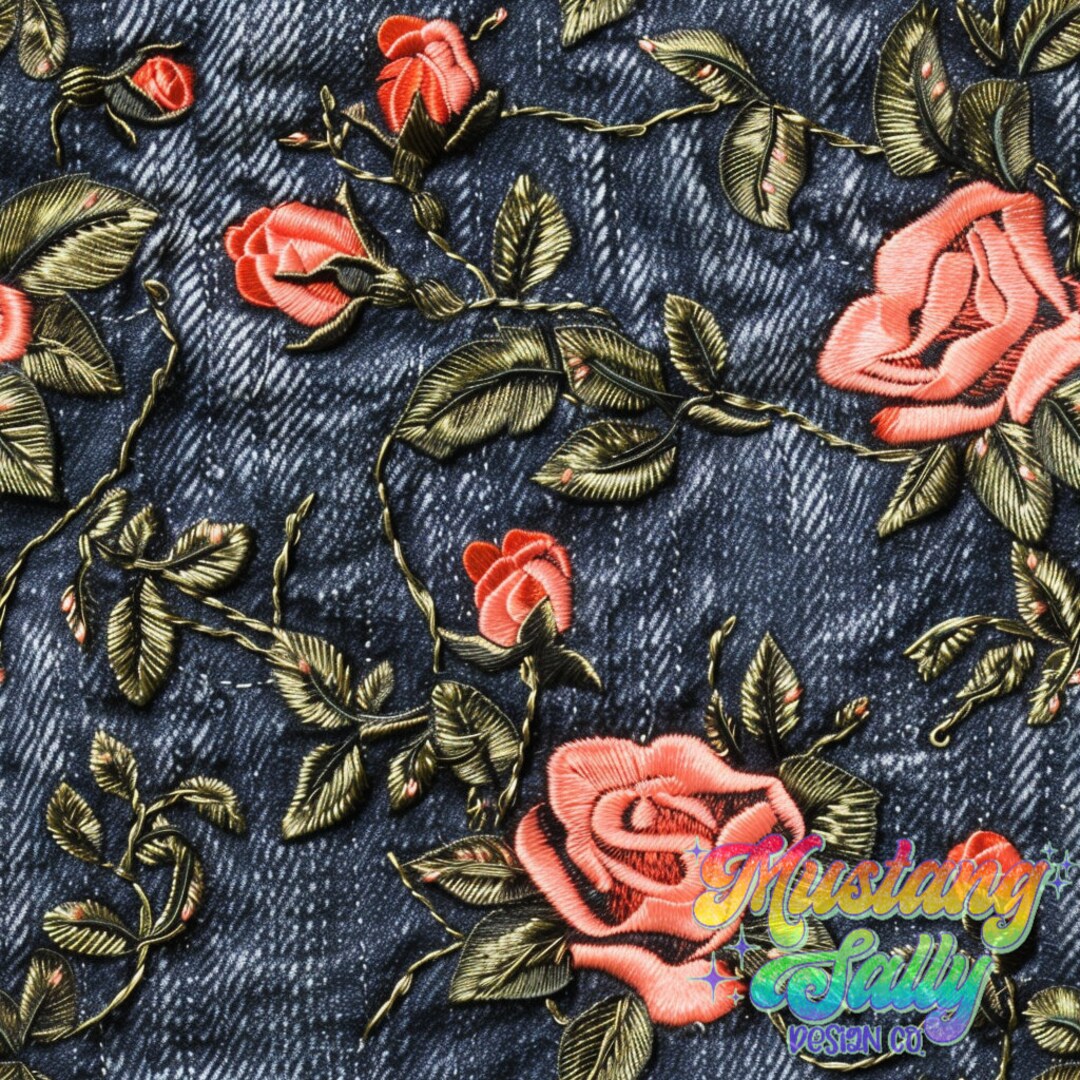 Denim Roses Seamless Digital File - Etsy