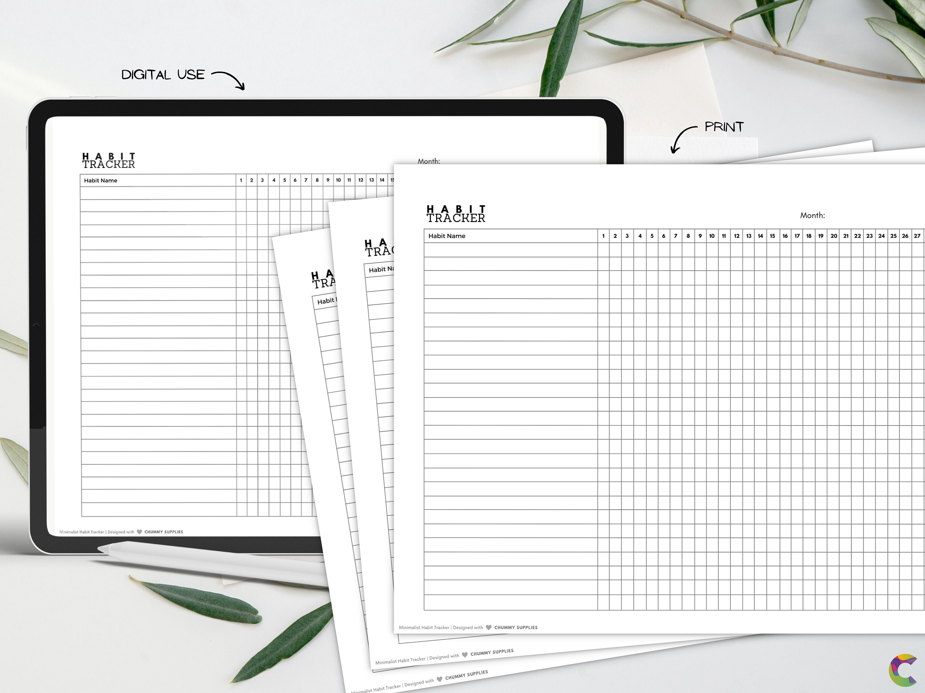 Minimalist Habit Tracker (landscape) - Undated | Digital | Ipad ...