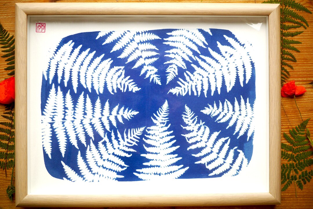 Cyanotype Illustration for Artisanal Wall Decoration A3 Format Ferns ...
