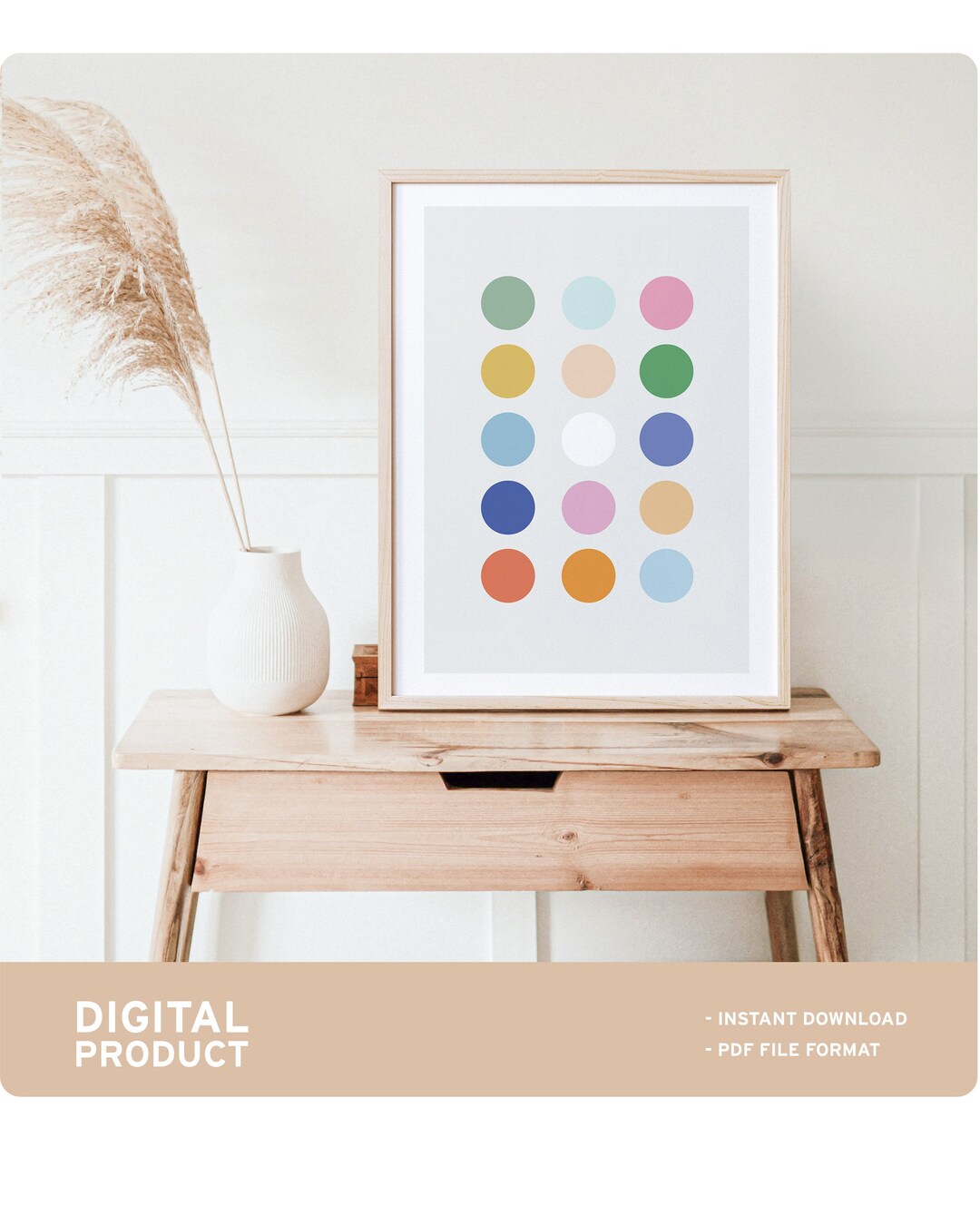 Spot of Colour | Printable Wall Art | Boho Minimalist | Polkadot Design ...