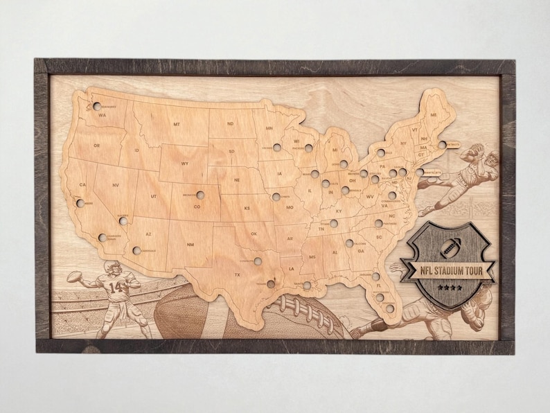 NFL Stadium Tour Map - Wooden USA Map With All 32 NFL Team Locations ...