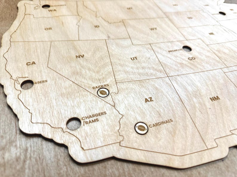 NFL Stadium Tour Map - Wooden USA Map With All 32 NFL Team Locations ...