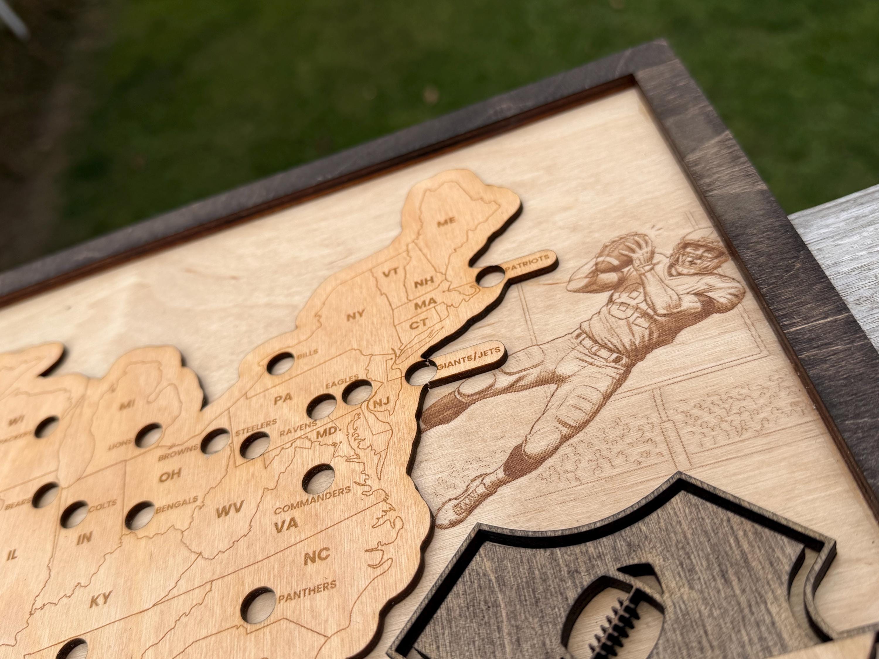 NFL Stadium Tour Map - Wooden USA Map With All 32 NFL Team Locations ...