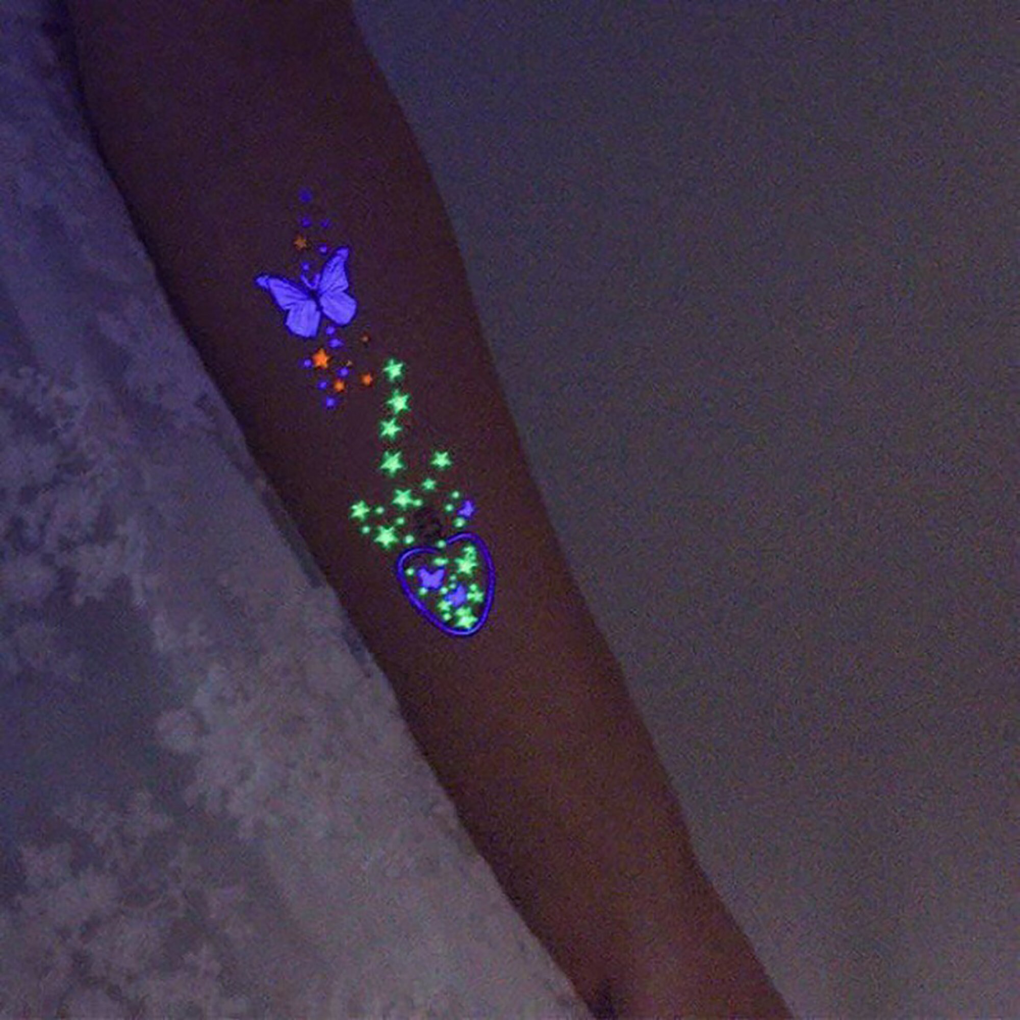 Colorful Fluorescent Temporary Tattoo, Glow in the Dark Tattoo Stickers ...