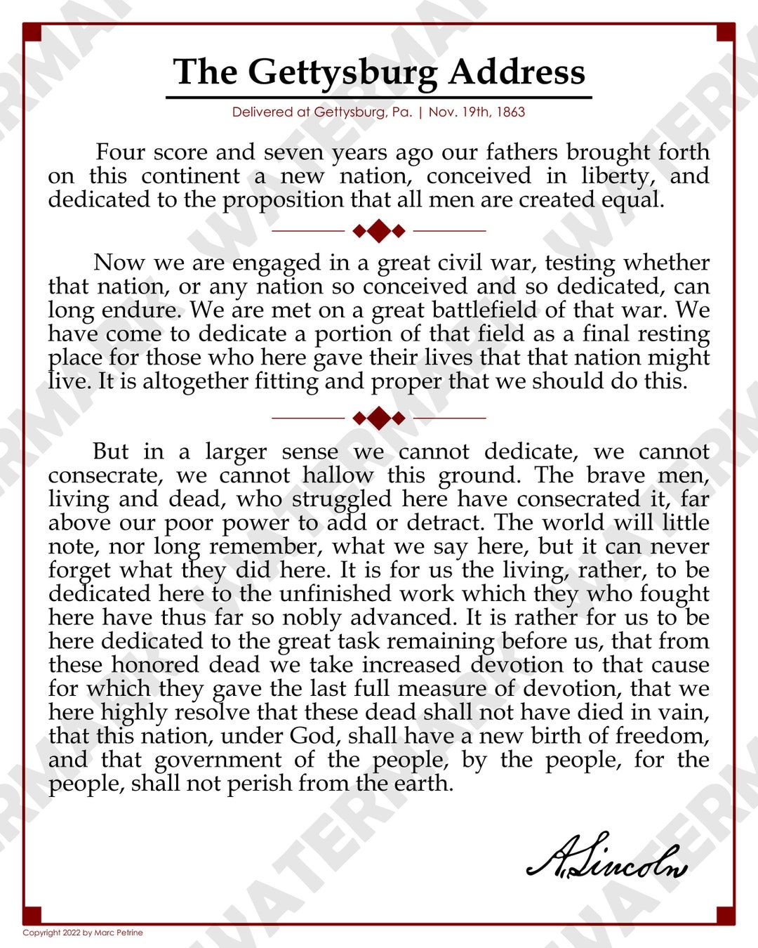 The Gettysburg Address Poster - Etsy