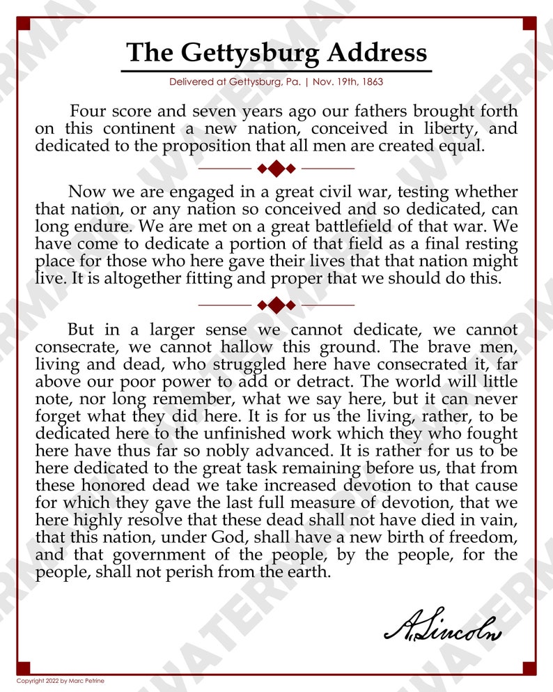 The Gettysburg Address Poster - Etsy
