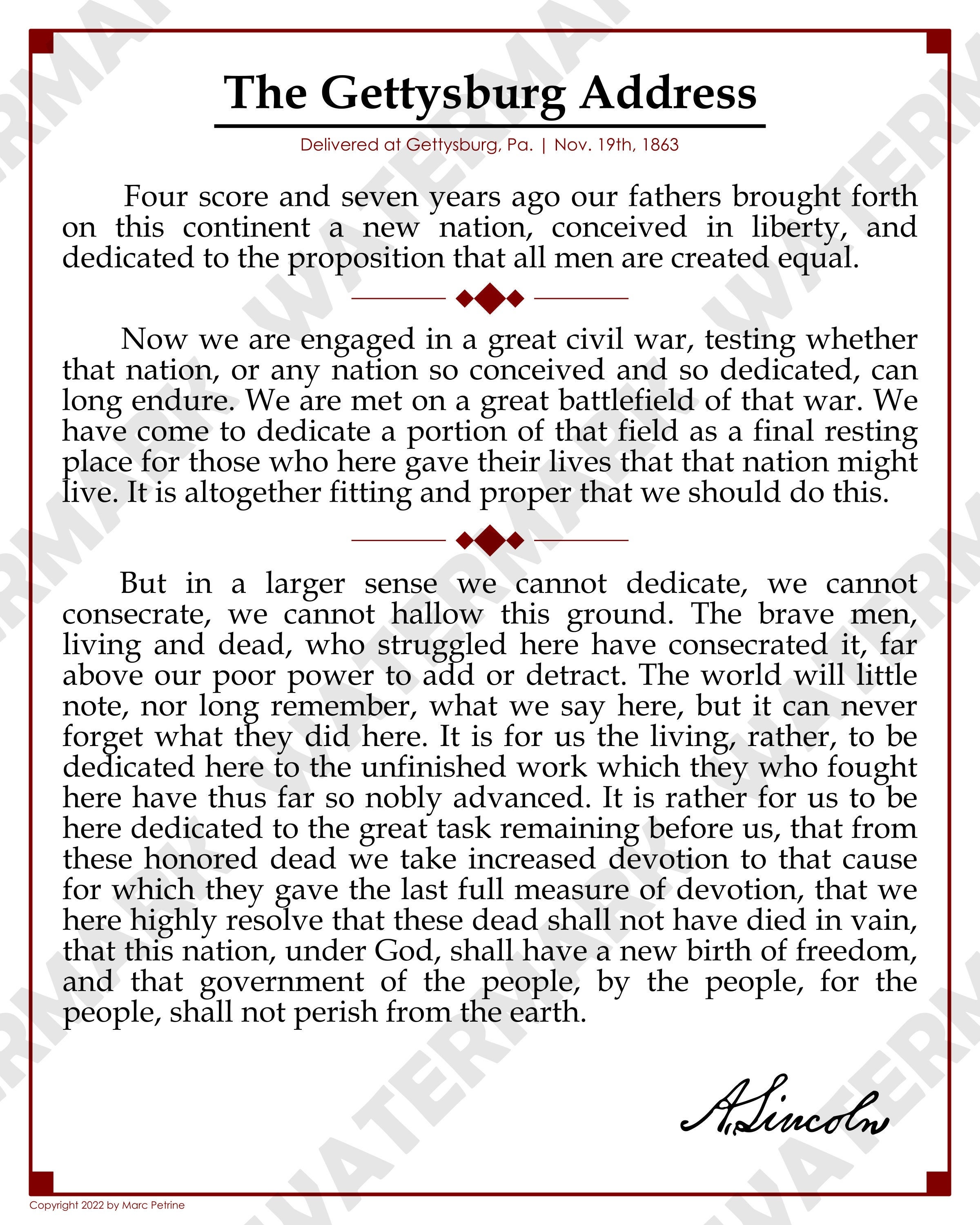 The Gettysburg Address Poster - Etsy