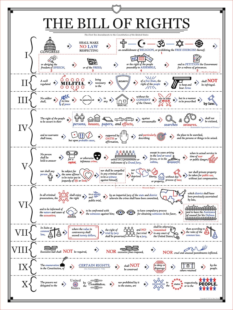 Bill of Rights Pictographic Poster - Etsy