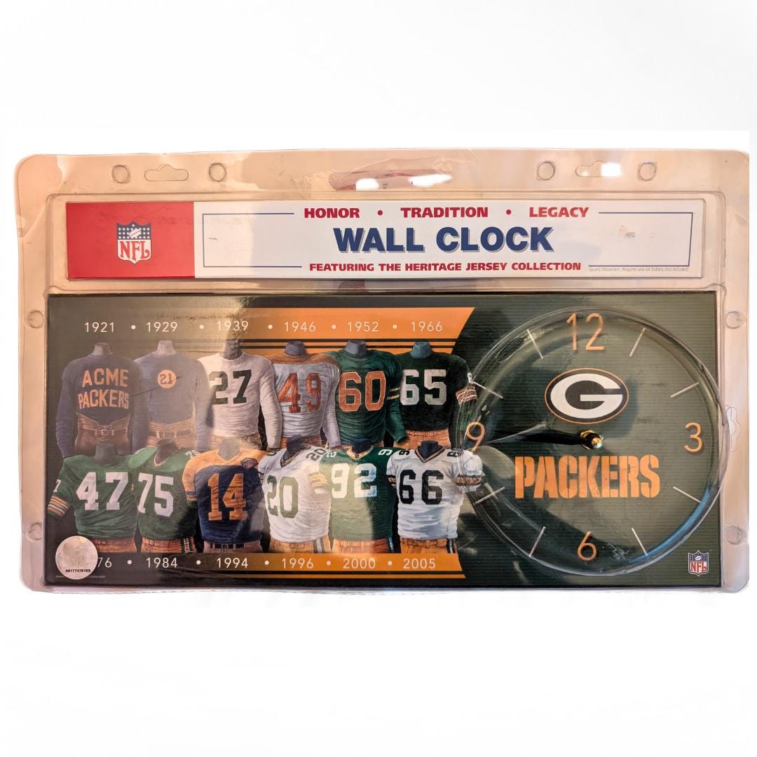 Clock Green Bay Packers Wall Clock Jerseys Through the Years 16" X ~7 ...