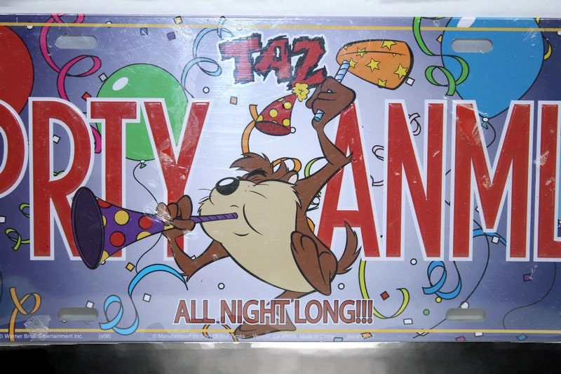 Taz Party Animal Booster License Plate Vintage Party Animal - Etsy