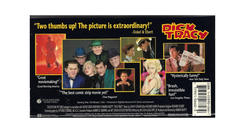 Dick Tracy VHS Touchstone Home Video Vtg 1990 Warren Beatty Madonna VHS ...