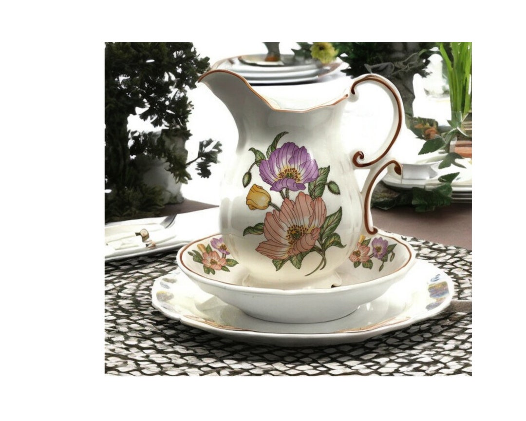 Antique Lady Angela Pottery Large Bowl and Pitcher - Etsy