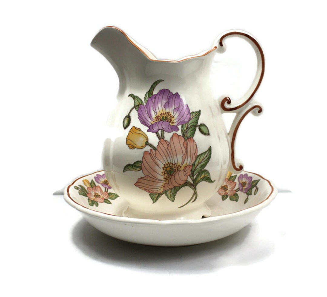 Antique Lady Angela Pottery Large Bowl and Pitcher - Etsy