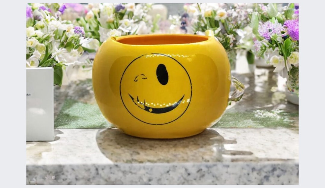 Smiley Face Planter Vase Bowl Ceramic Flower Pot Napco Yellow 4 1/2 ...